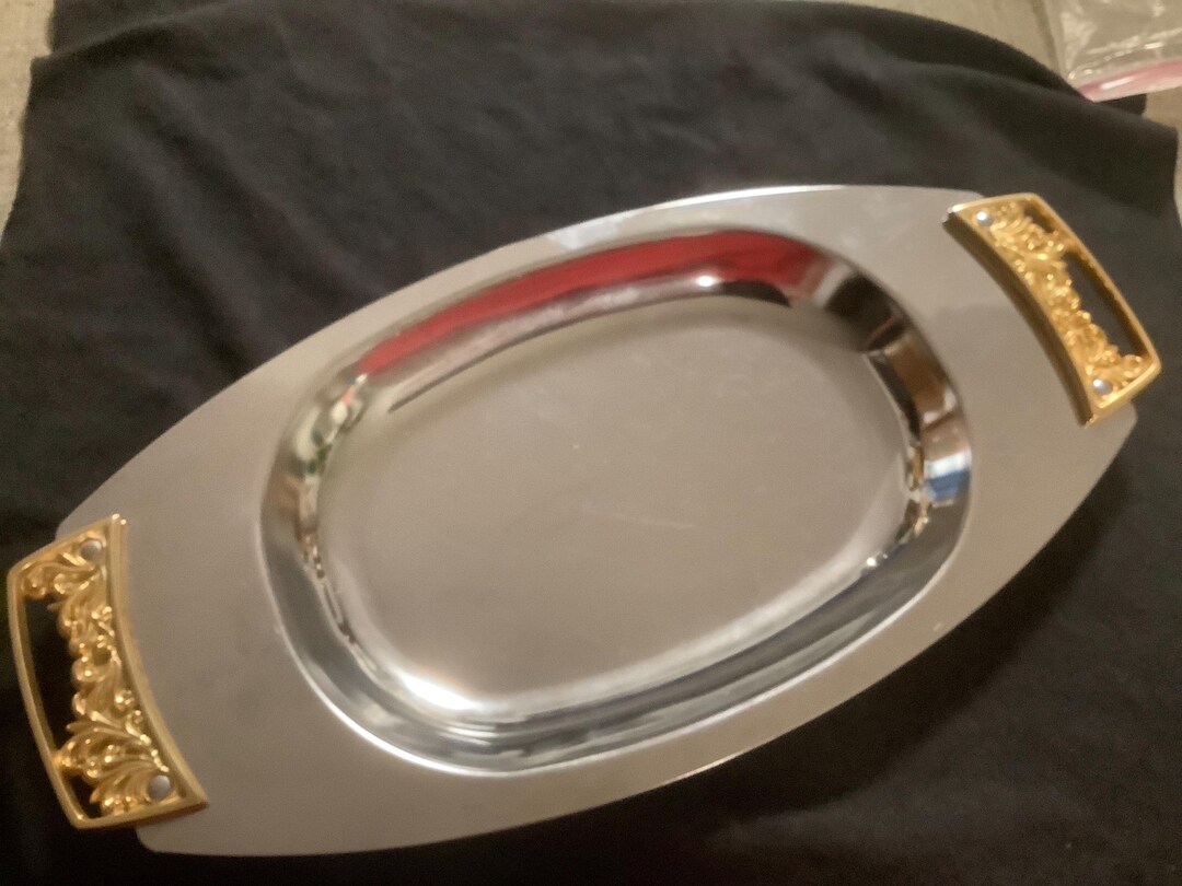 Vintage Kromex Oblong Serving Tray With Wooden Handles - Etsy