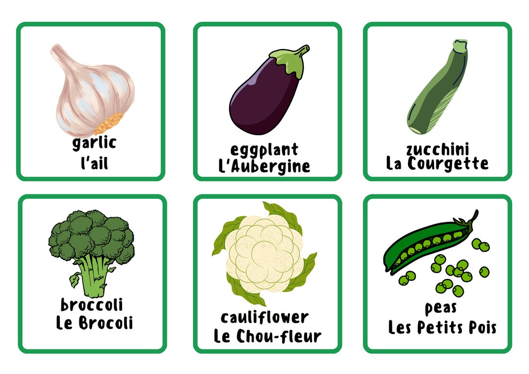 Bundle Bilingual Vegetable Flashcards With Recipe Pages and - Etsy