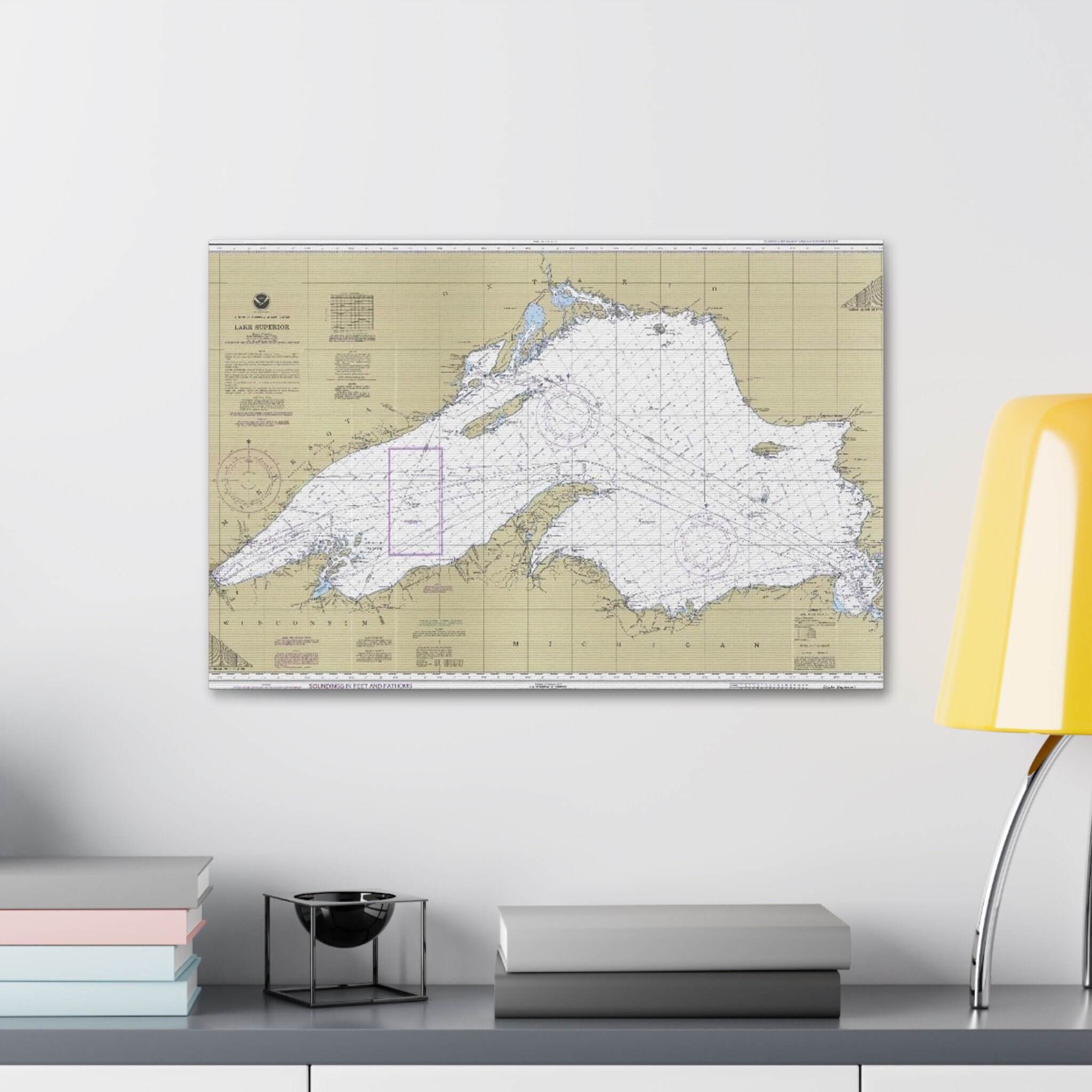 Lake Superior Chart Map Canvas Stretched, 1.5'' Wall Art. Perfect for ...