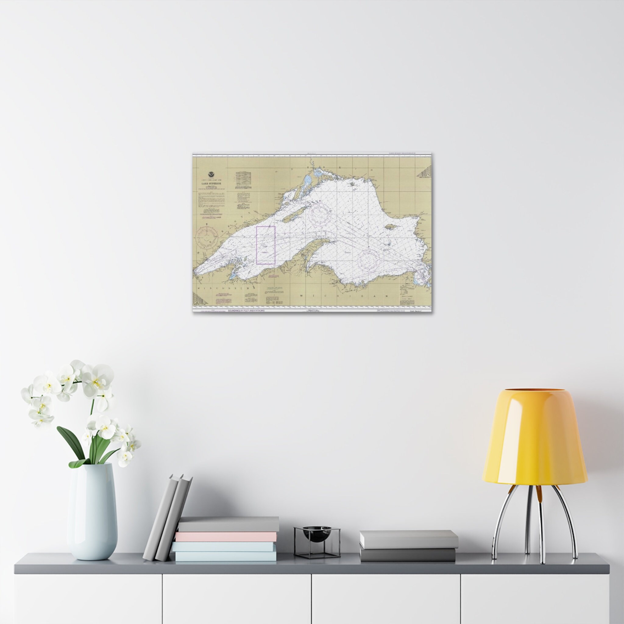 Lake Superior Chart Map Canvas Stretched, 1.5'' Wall Art. Perfect for ...