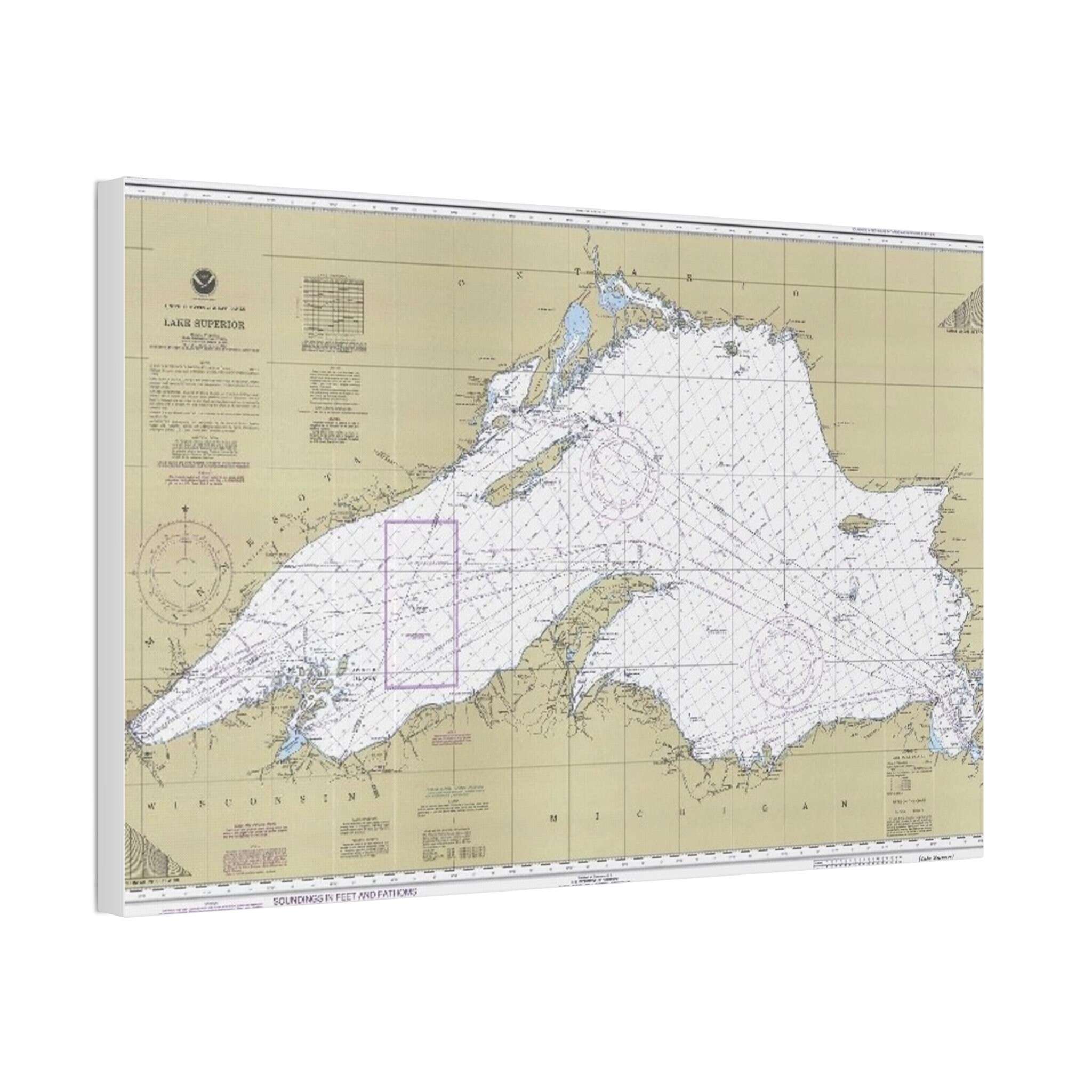 Lake Superior Chart Map Canvas Stretched, 1.5'' Wall Art. Perfect for ...