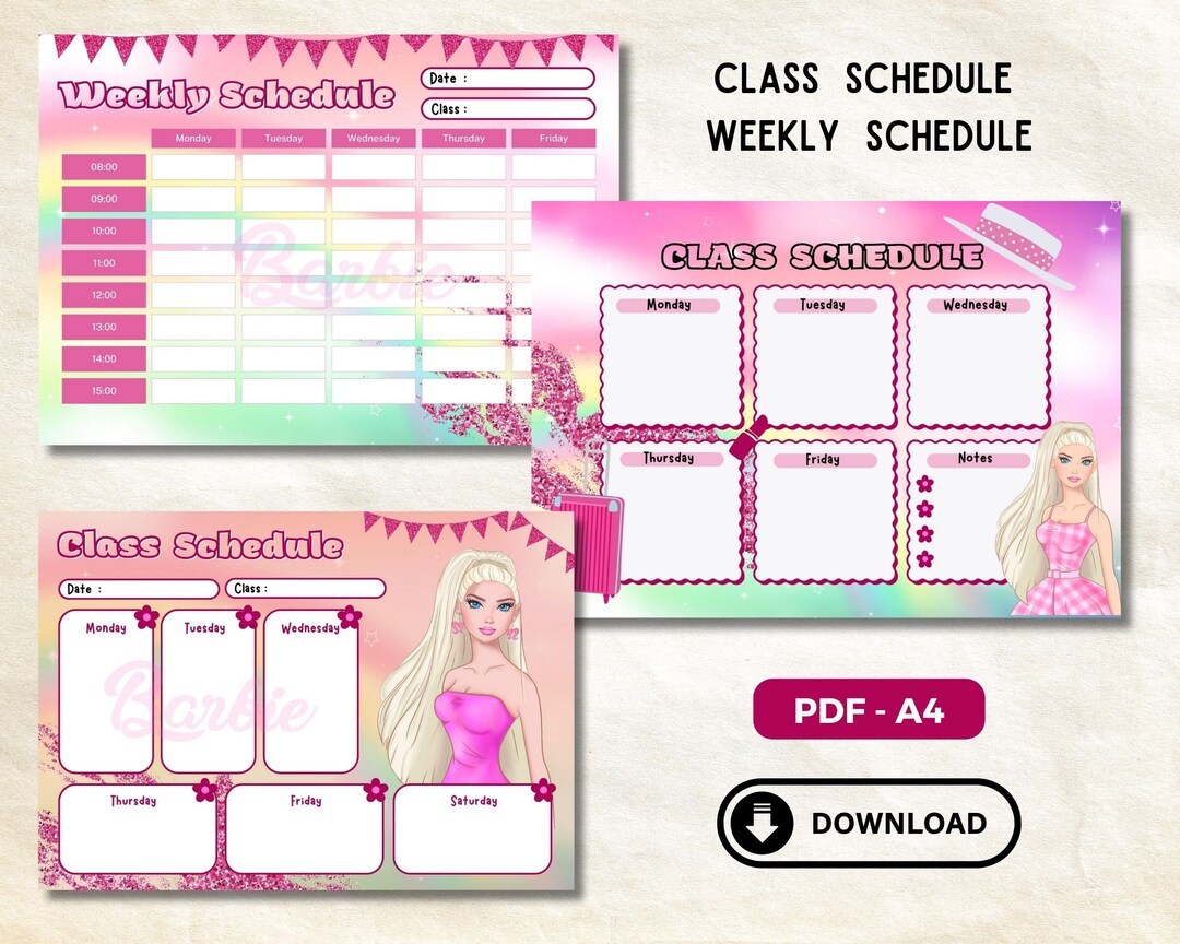Weekly Schedule Class Schedule Kids Barbie She Planner - Etsy