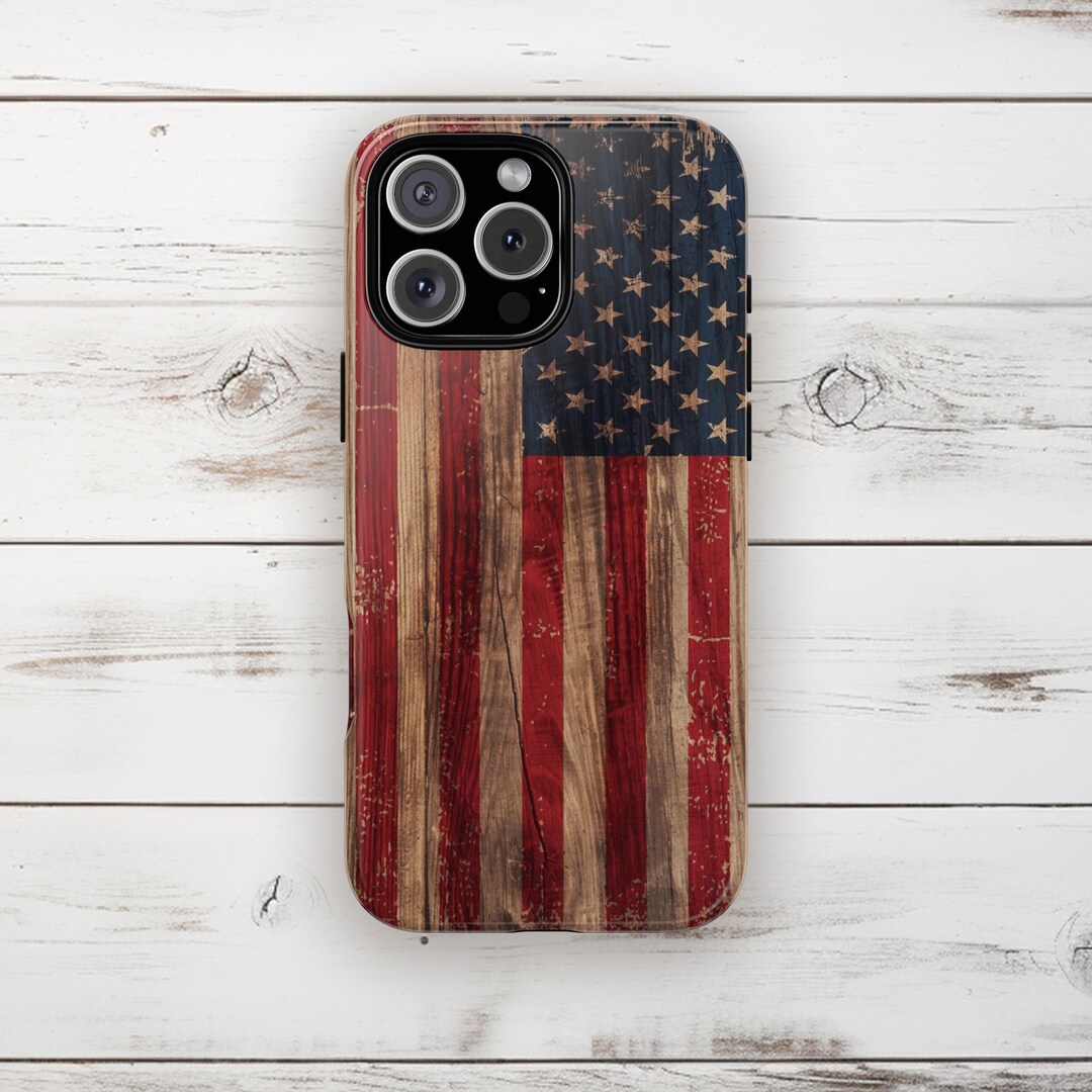 American Flag Phone Case, Rustic Wooden Tough Case, Compatible With ...