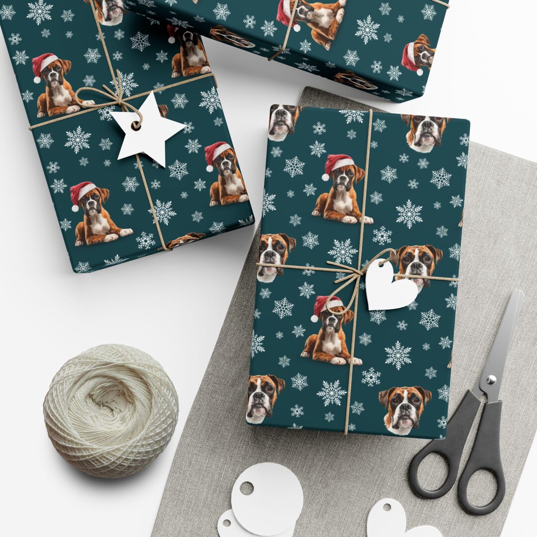 Boxer Wrapping Paper, Cute Dog Gift Wrap, Holiday Gift Wrap, Dog Lover ...