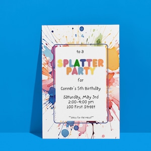 Splatter Paint Party Invitation, Paint Birthday Invite, Canva 5x7 ...