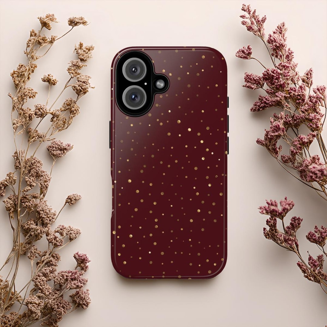 Maroon and Gold Polka Dot Phone Case, Tough Case, Trendy Smartphone ...