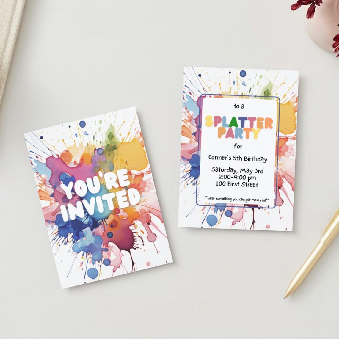 Splatter Paint Party Invitation, Paint Birthday Invite, Canva 5x7 ...