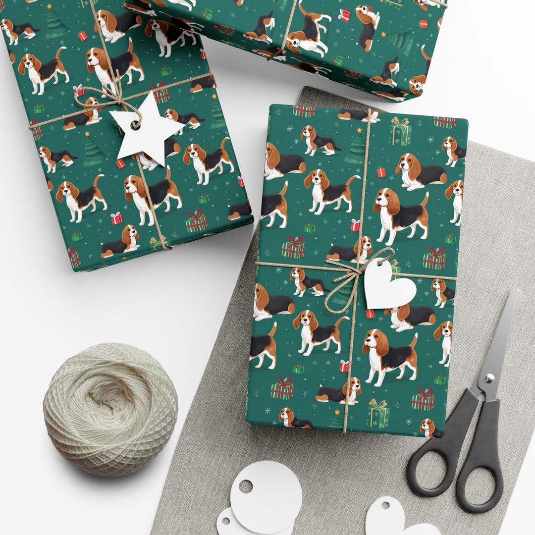 Christmas Beagles Wrapping Paper | Holiday Gift Wrap With Beagle Dogs ...
