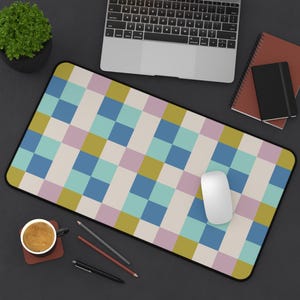 Checkerboard Desk Mat, Trendy Light Blue, Green, Teal, White and ...