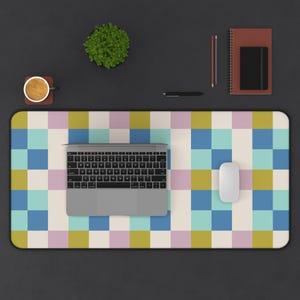 Checkerboard Desk Mat, Trendy Light Blue, Green, Teal, White and ...