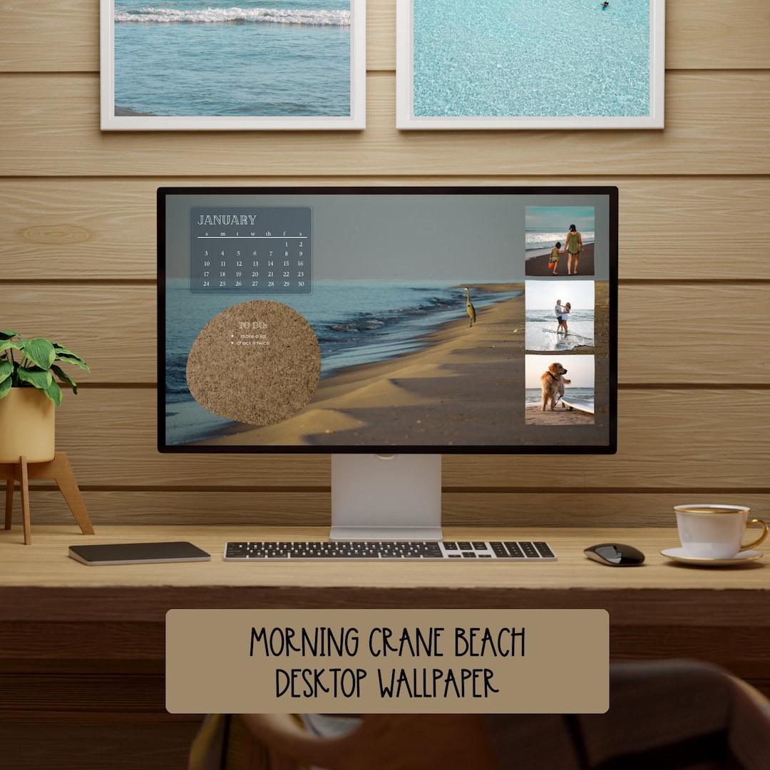 Desktop Wallpaper | Morning Crane on the Beach - Etsy