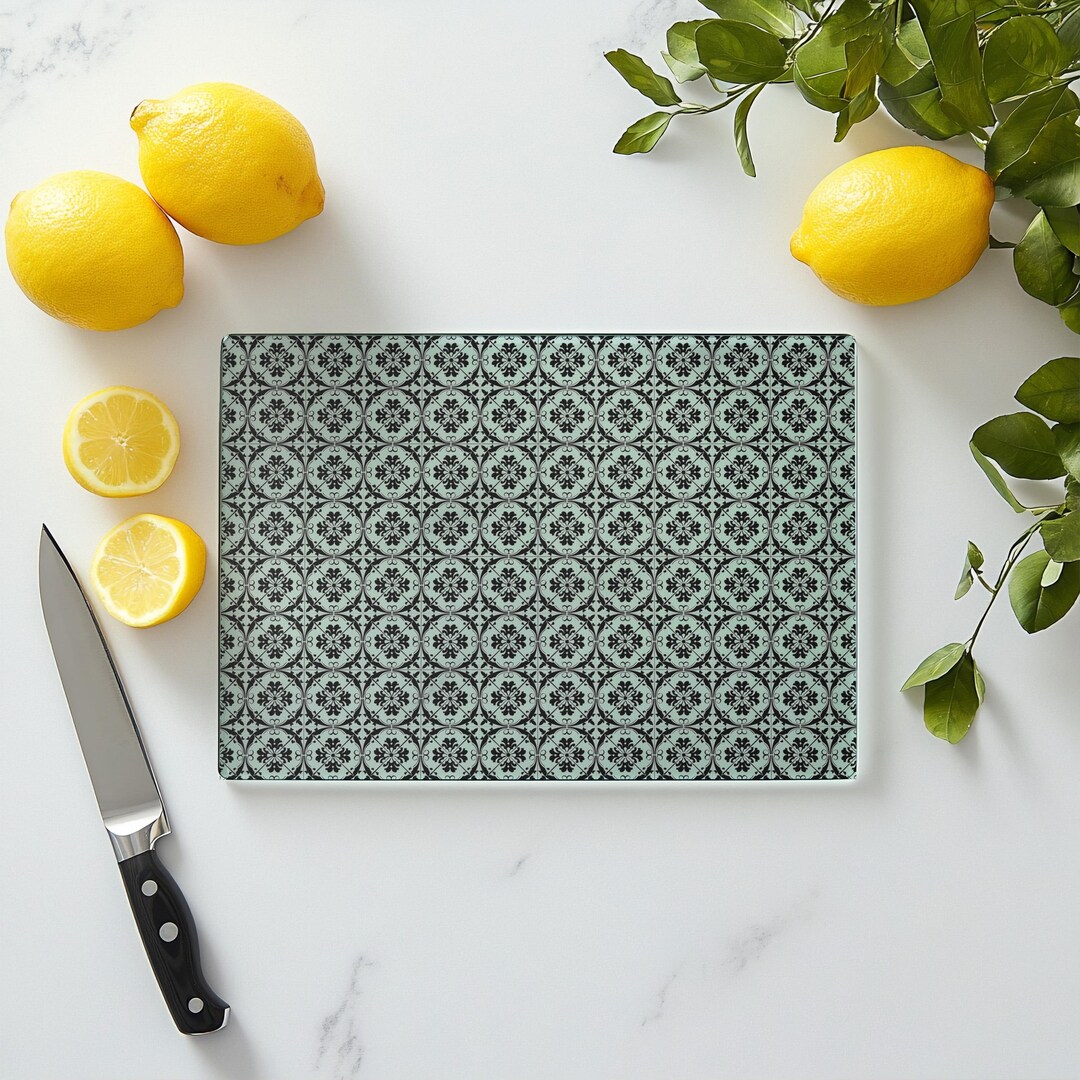 Black and White Tile Glass Cutting Board: Elegant Kitchen Decor - Etsy