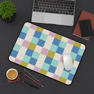 Checkerboard Desk Mat, Trendy Light Blue, Green, Teal, White and ...