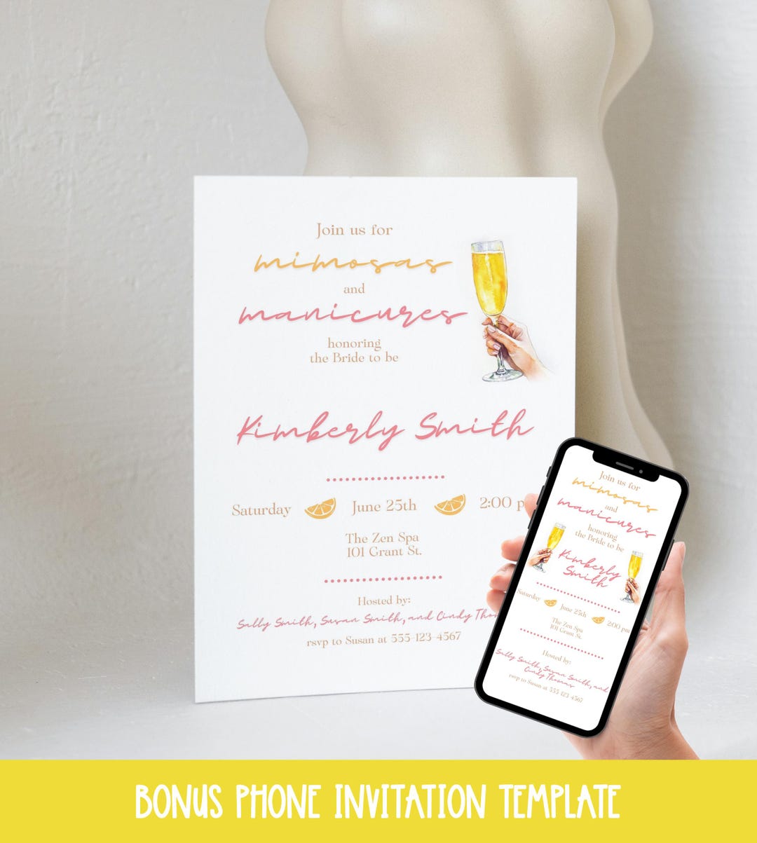 Mimosa Party Invitation Template, Mimosas and Manicures, Canva 5x7 ...