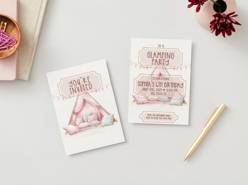 Glamping Party Invitation Camping Birthday Party Canva 5x7 Invitation ...