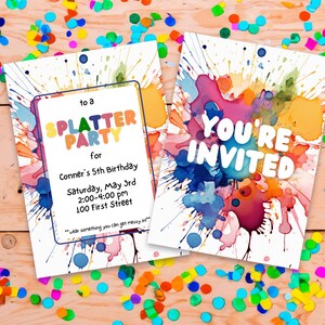 Splatter Paint Party Invitation, Paint Birthday Invite, Canva 5x7 ...