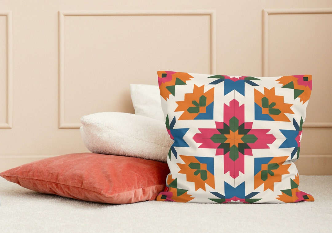 Colorblock Square Pillow: Mexican Tile Inspired Home Decor - Etsy