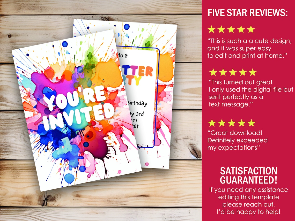 Splatter Paint Party Invitation, Paint Birthday Invite, Canva 5x7 ...
