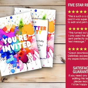 Splatter Paint Party Invitation, Paint Birthday Invite, Canva 5x7 ...
