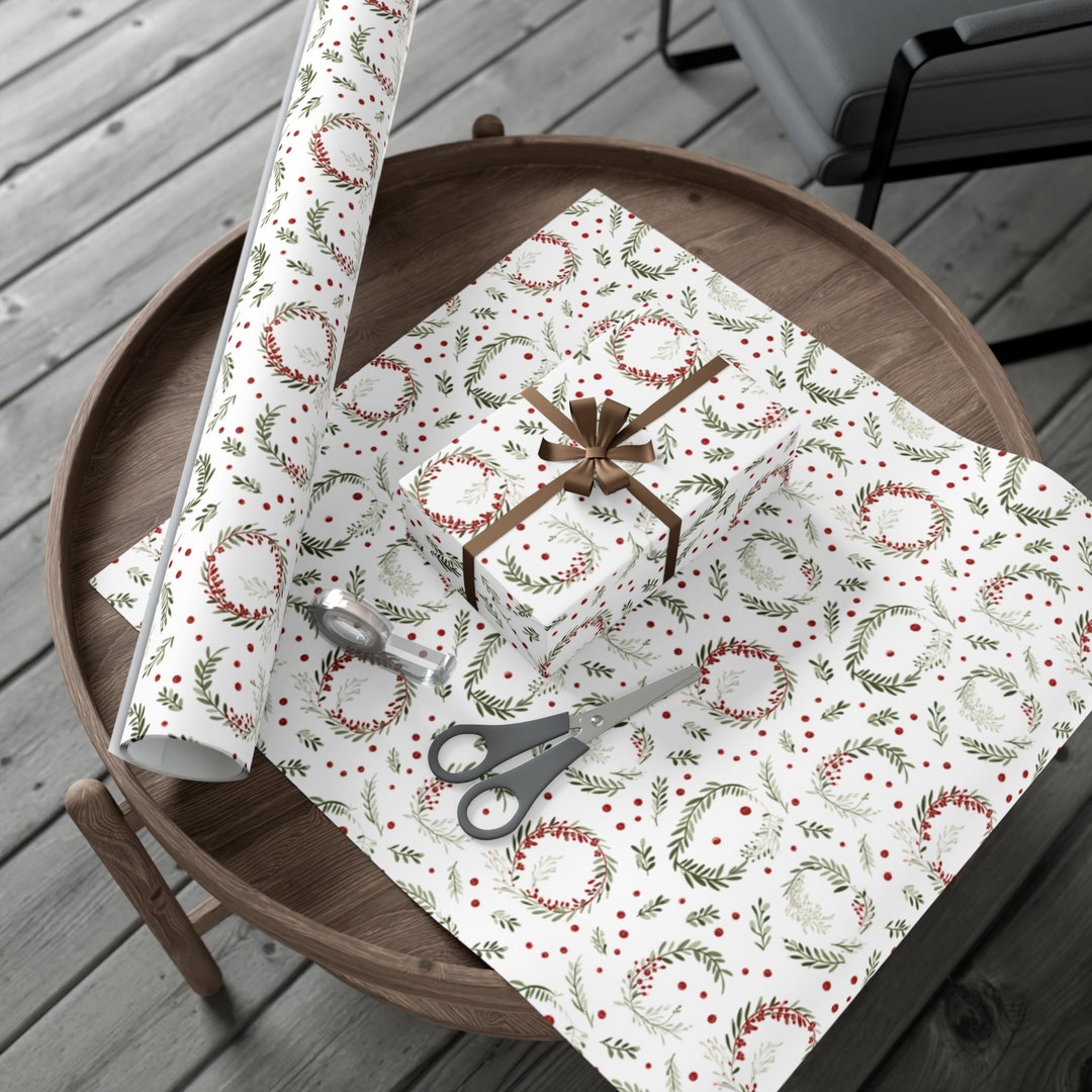 Christmas Wrapping Paper, Christmas Holly on White, Red Green and White ...