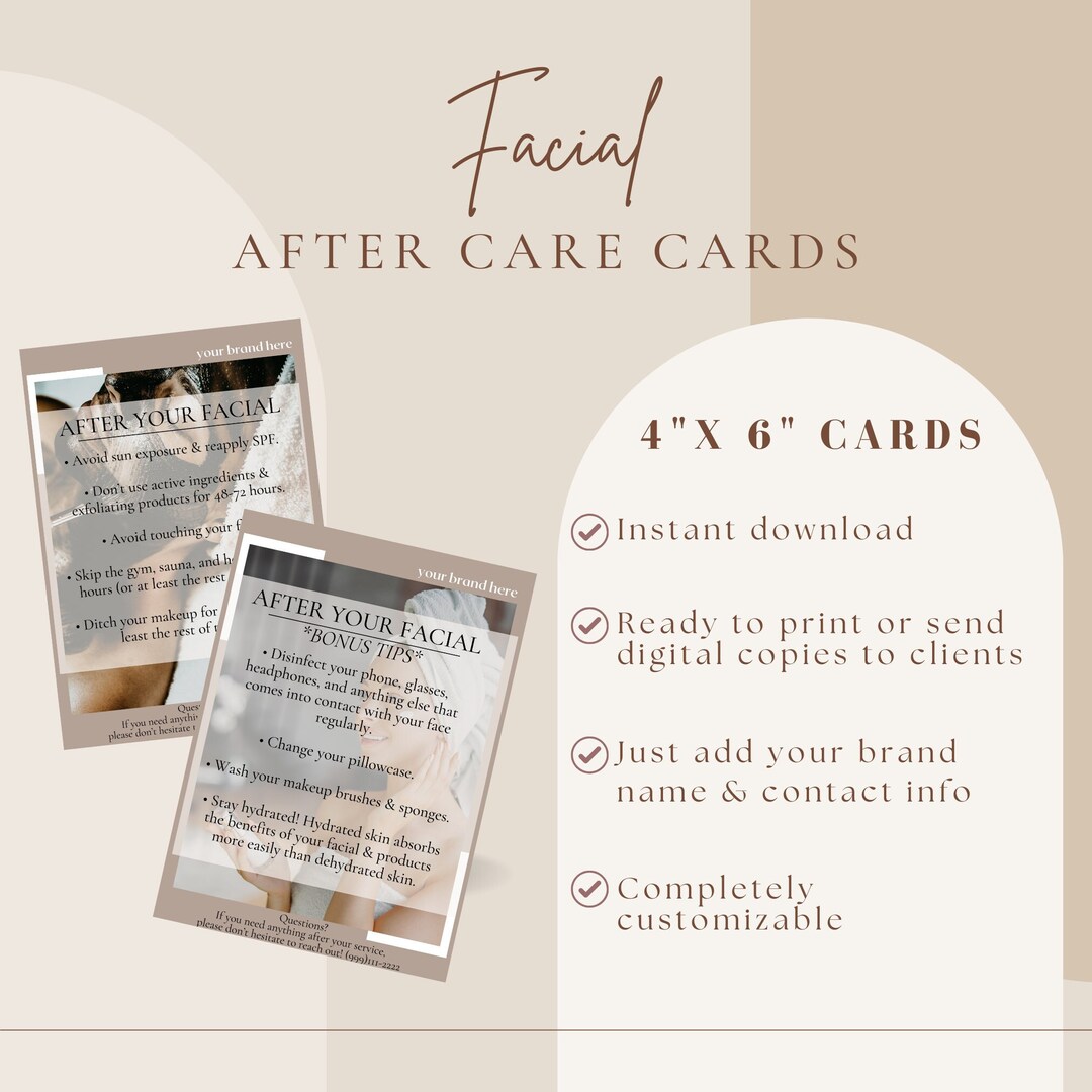 Esthetician Facial After Care Cards Aesthetician Beauty - Etsy