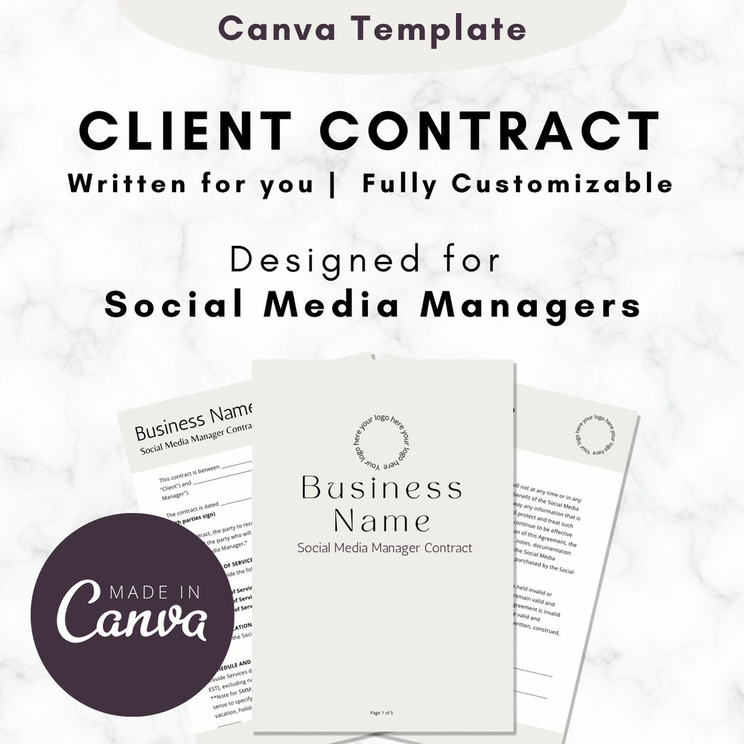 Social Media Manager Client Contract Template - Written for You Canva ...