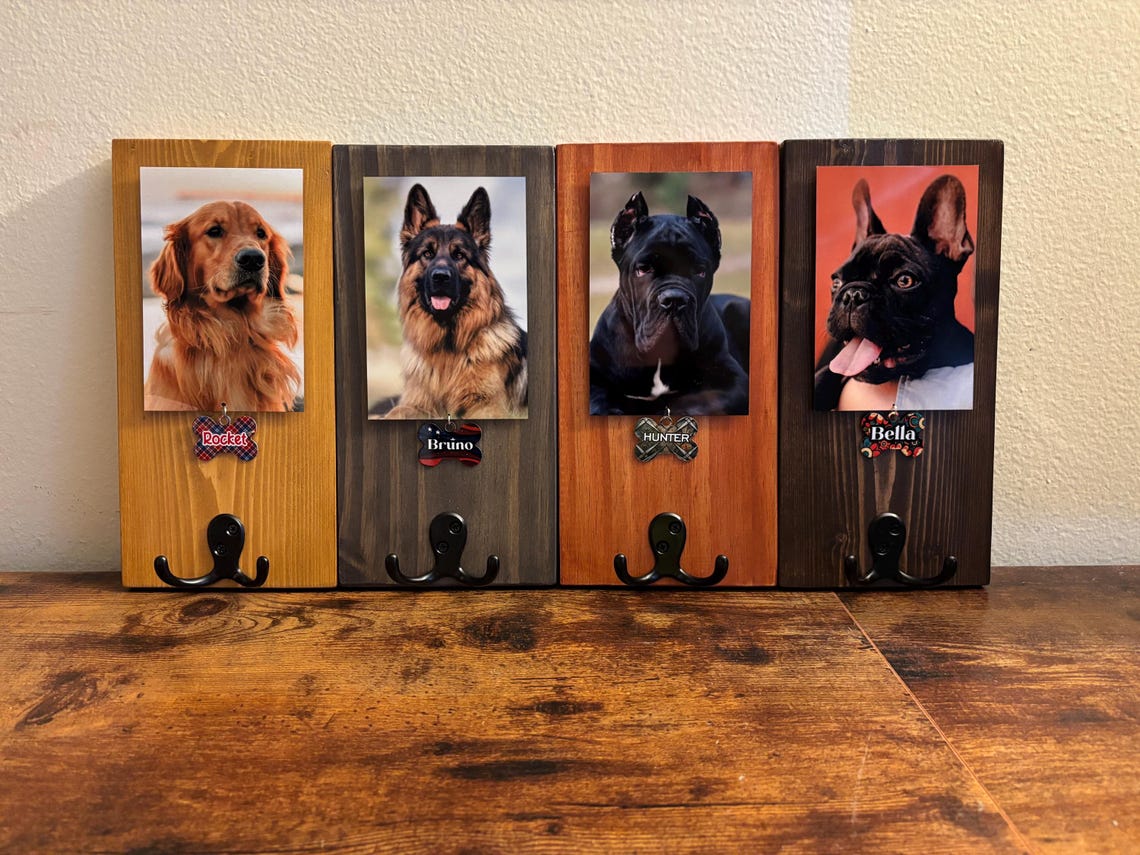 Personalized Dog Leash Holder With Pet Photo, Key Holder, Wooden Wall ...