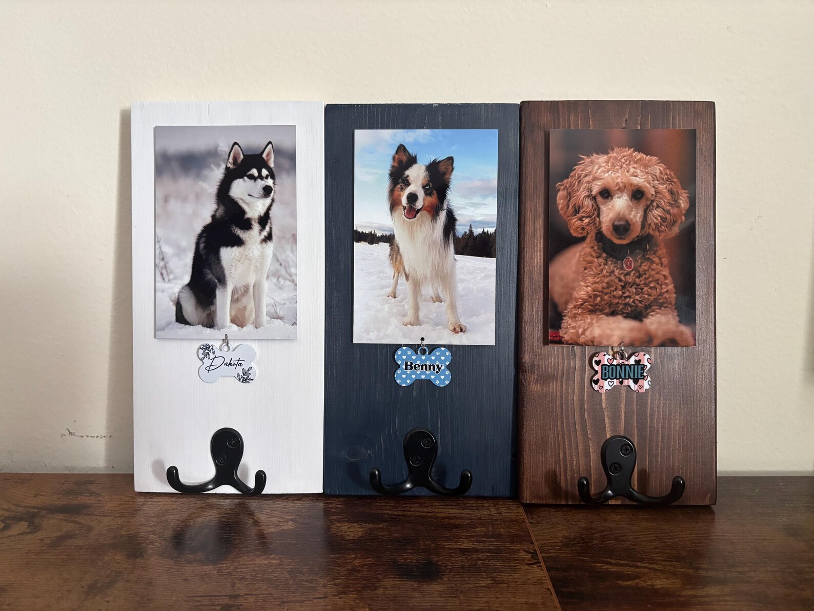 Personalized Dog Leash Holder With Pet Photo, Key Holder, Wooden Wall ...