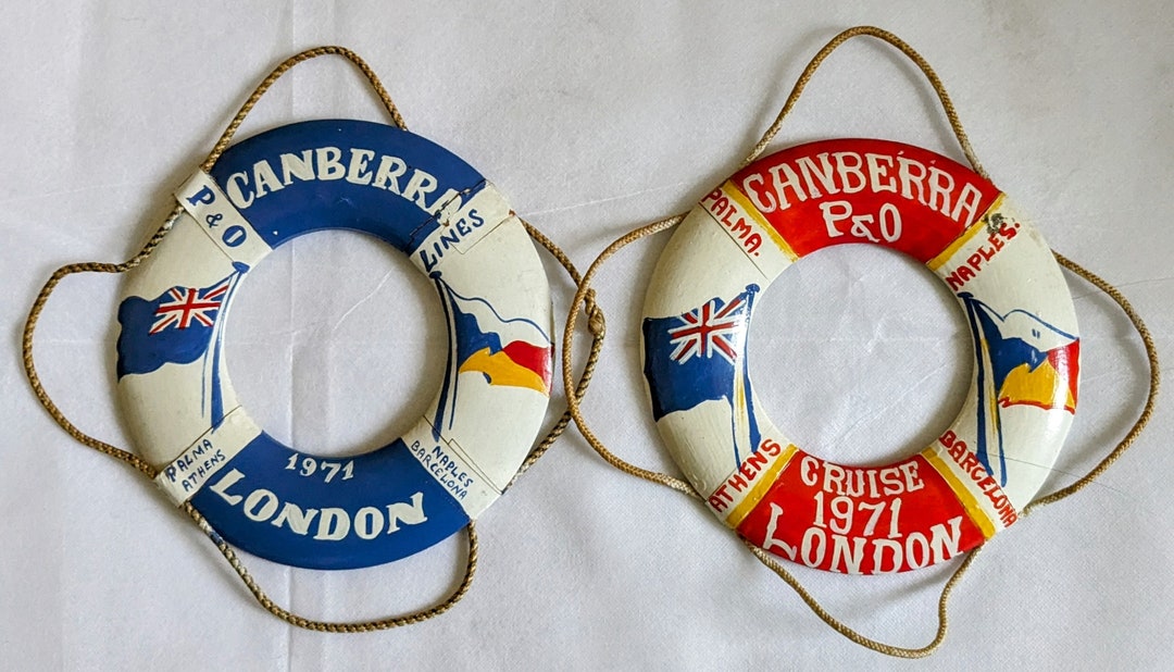 HMS Canberra Life Rings 1971 Hand Painted Souvenir London P&O Cruise ...