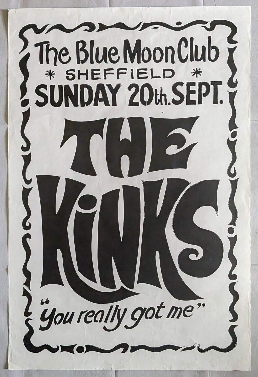 The Kinks 1965 Gig Poster the Blue Moon Club Sheffield Ray Davies ...