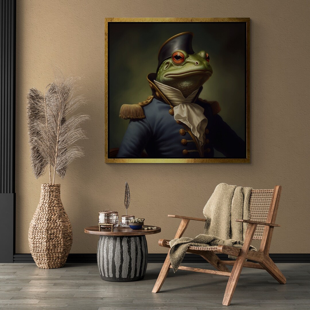 Commander Frog Framed Canvas, Portrait Frog Wall Art, Victorian Frog ...