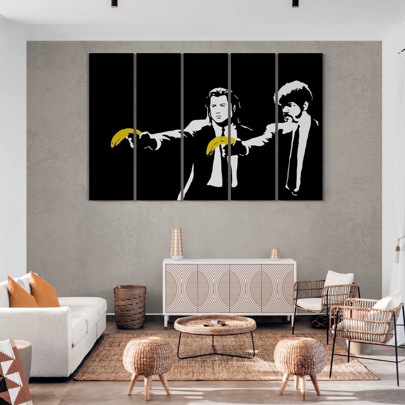 BANKSY Comic Pulp Fiction Wall Art, Pulp Fiction Graffiti Canvas, Movie ...