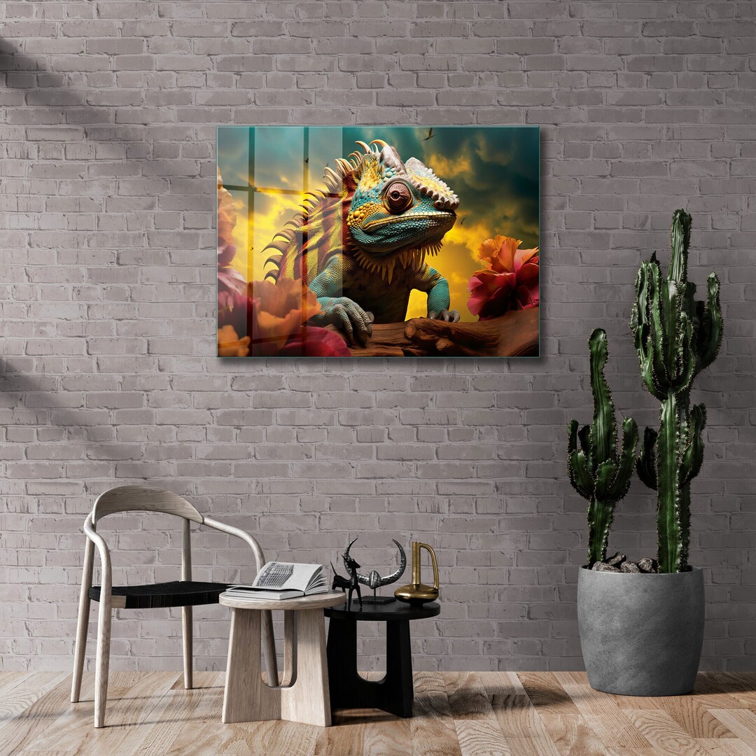 Tempered Glass Wall Art, Chameleon Wall Art, Glass Wall Art, Wall ...