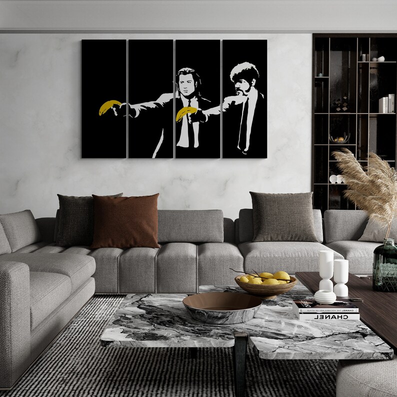 BANKSY Comic Pulp Fiction Wall Art, Pulp Fiction Graffiti Canvas, Movie ...