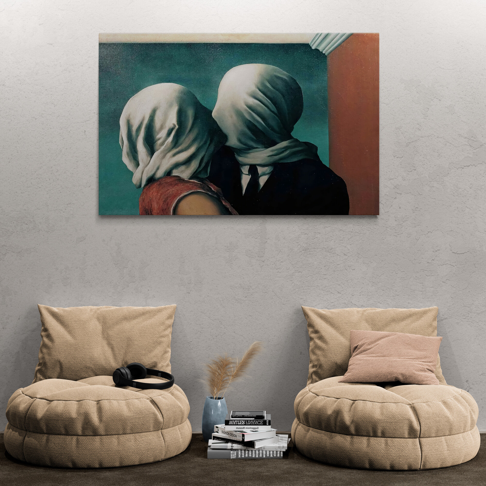 Rene Magritte the Lovers Wall Art, Couple Kiss Framed Canvas, Famous ...