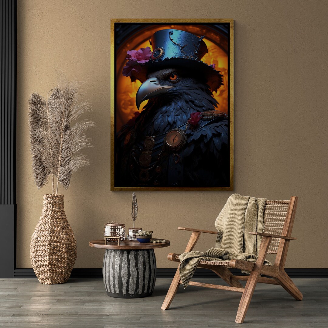 Surreal Crow Wall Art, Animal Framed Canvas, Victorian Crow Wall Art ...