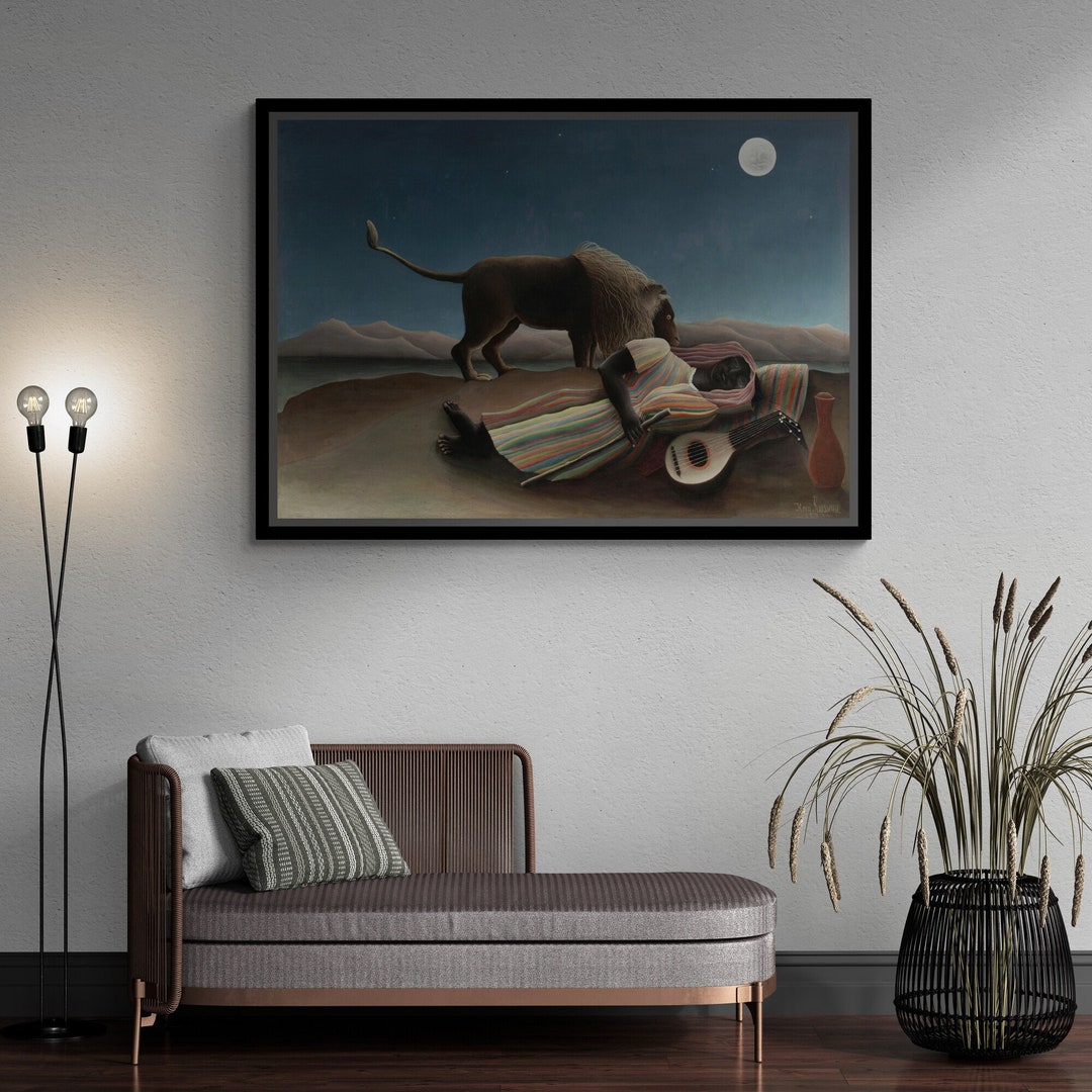 Henri Rousseau Framed Canvas, the Sleeping Gypsy Wall Art, Lion Canvas ...