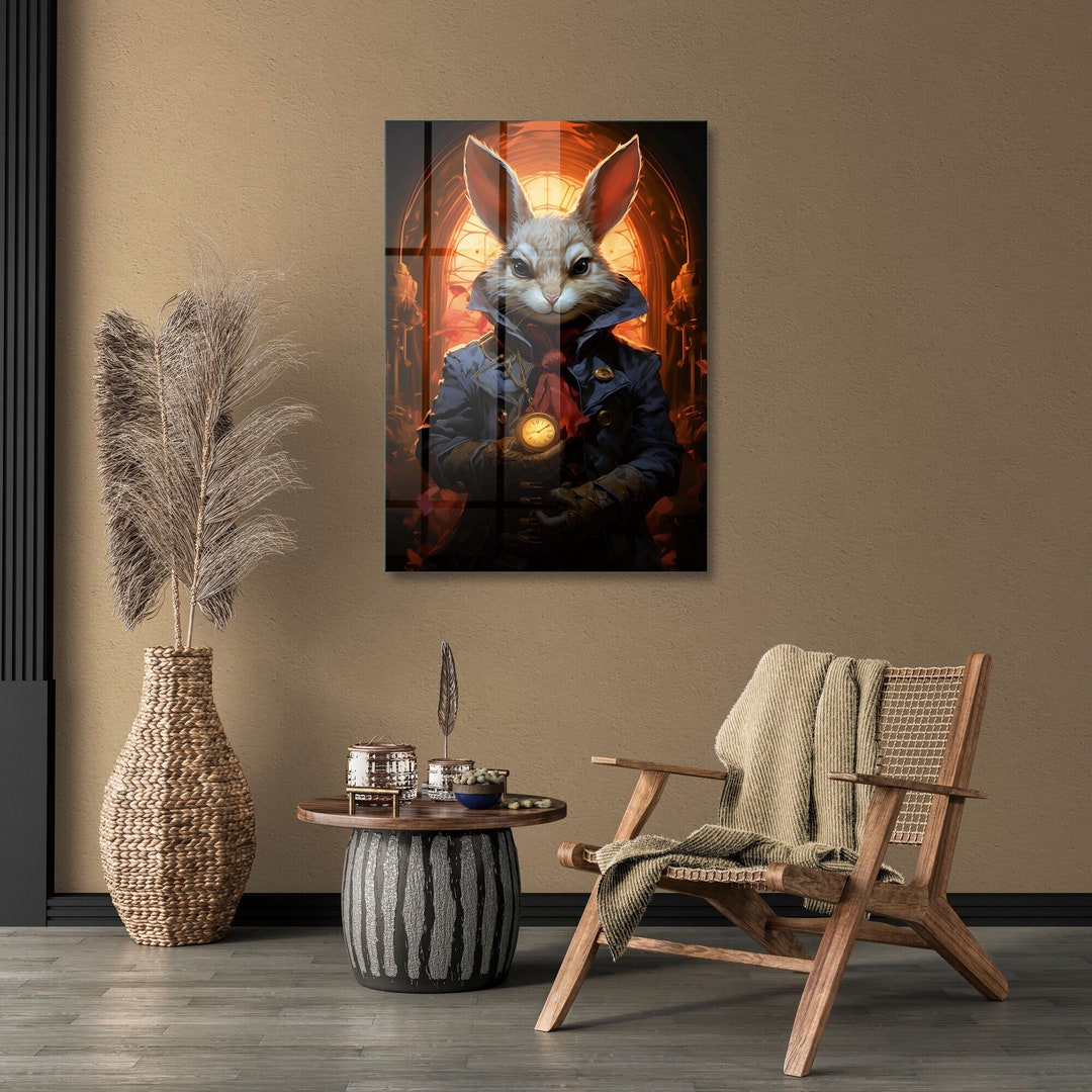 Glass Wall Art, Bunny in Clothes Wall Art, Tempered Glass Wall Art ...