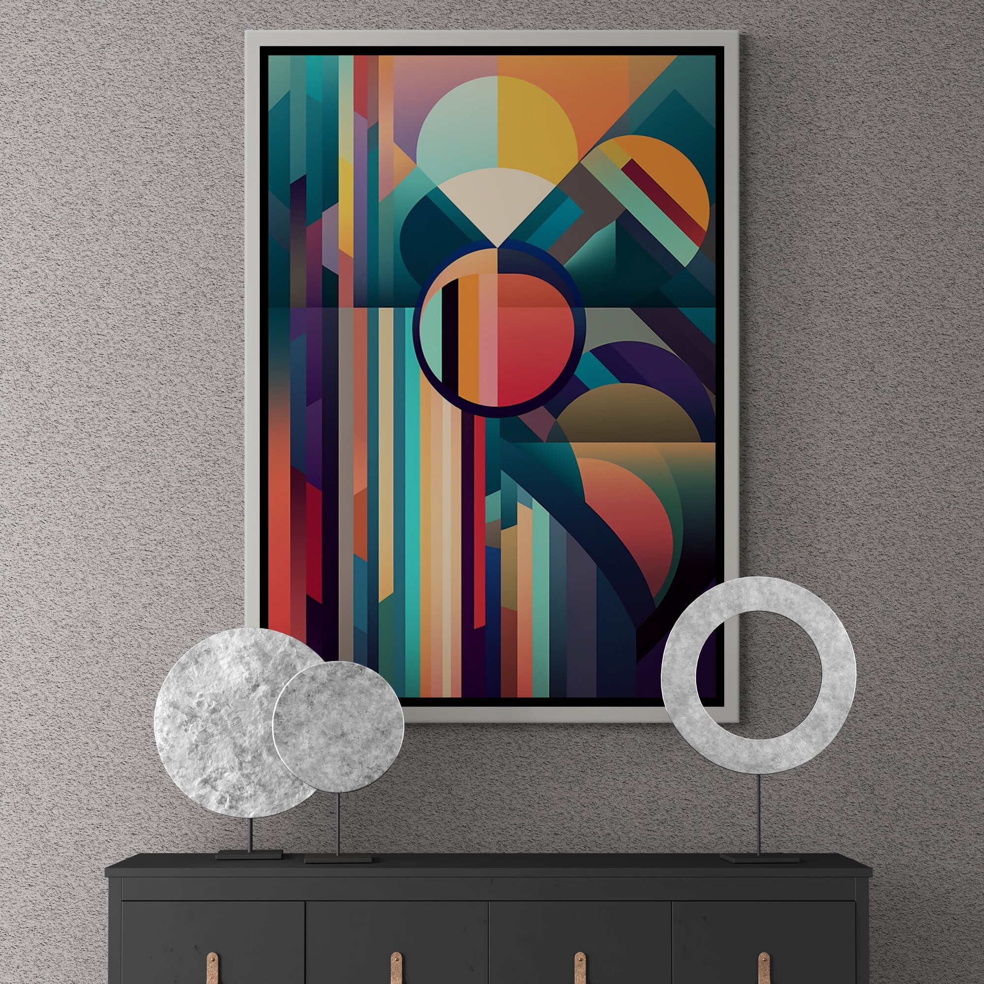 Colorful Geometric Lines Wall Art, Abstract Framed Canvas, Geometric ...