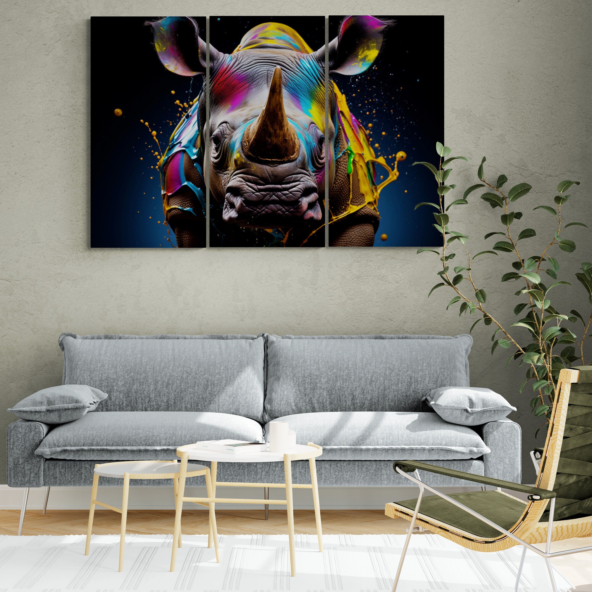 Rhino Wall Art Exotic Animal Wall Art Colorful Rhino Framed - Etsy