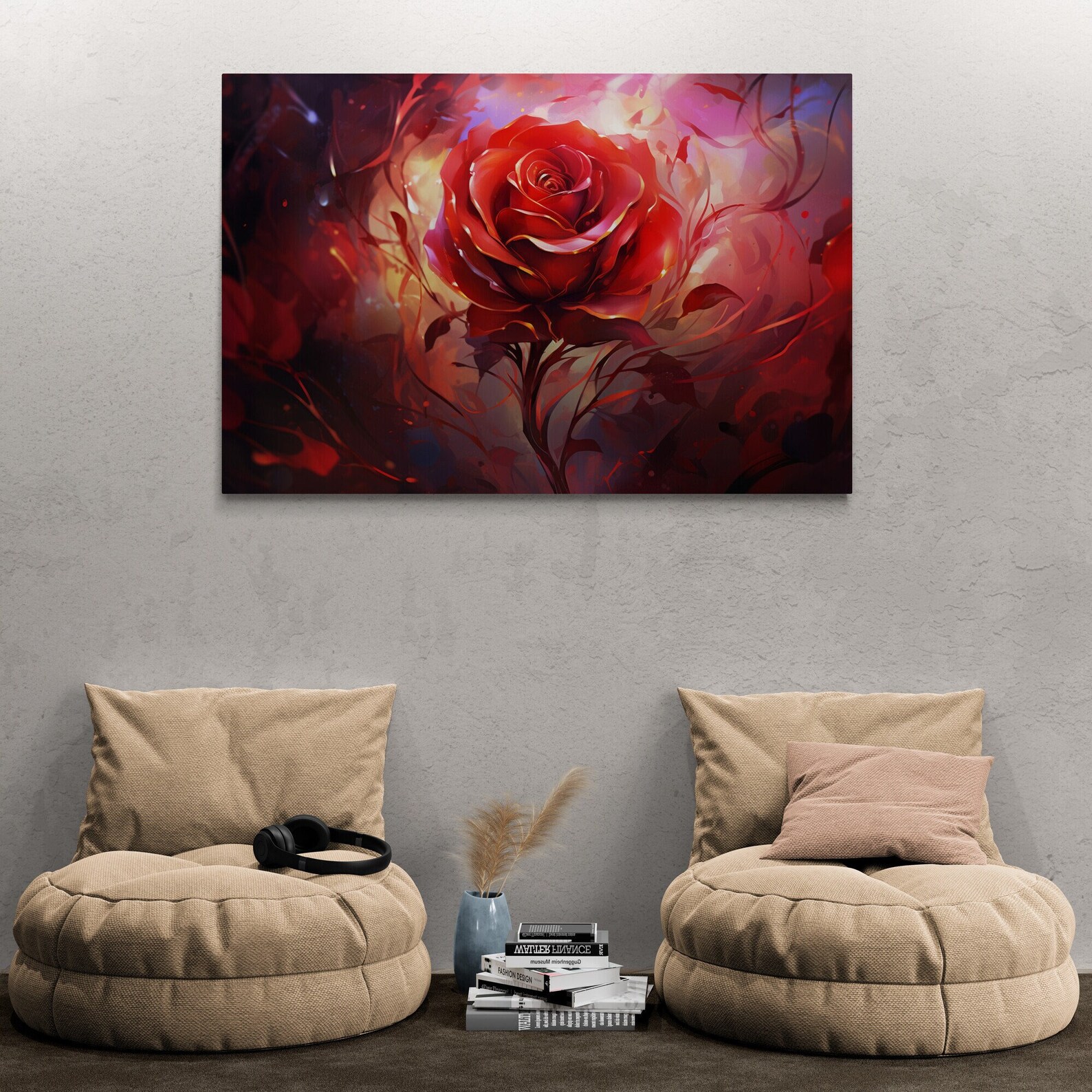 Red Rose Framed Canvas, Flowers Wall Art, Abstract Wall Art, Floral ...