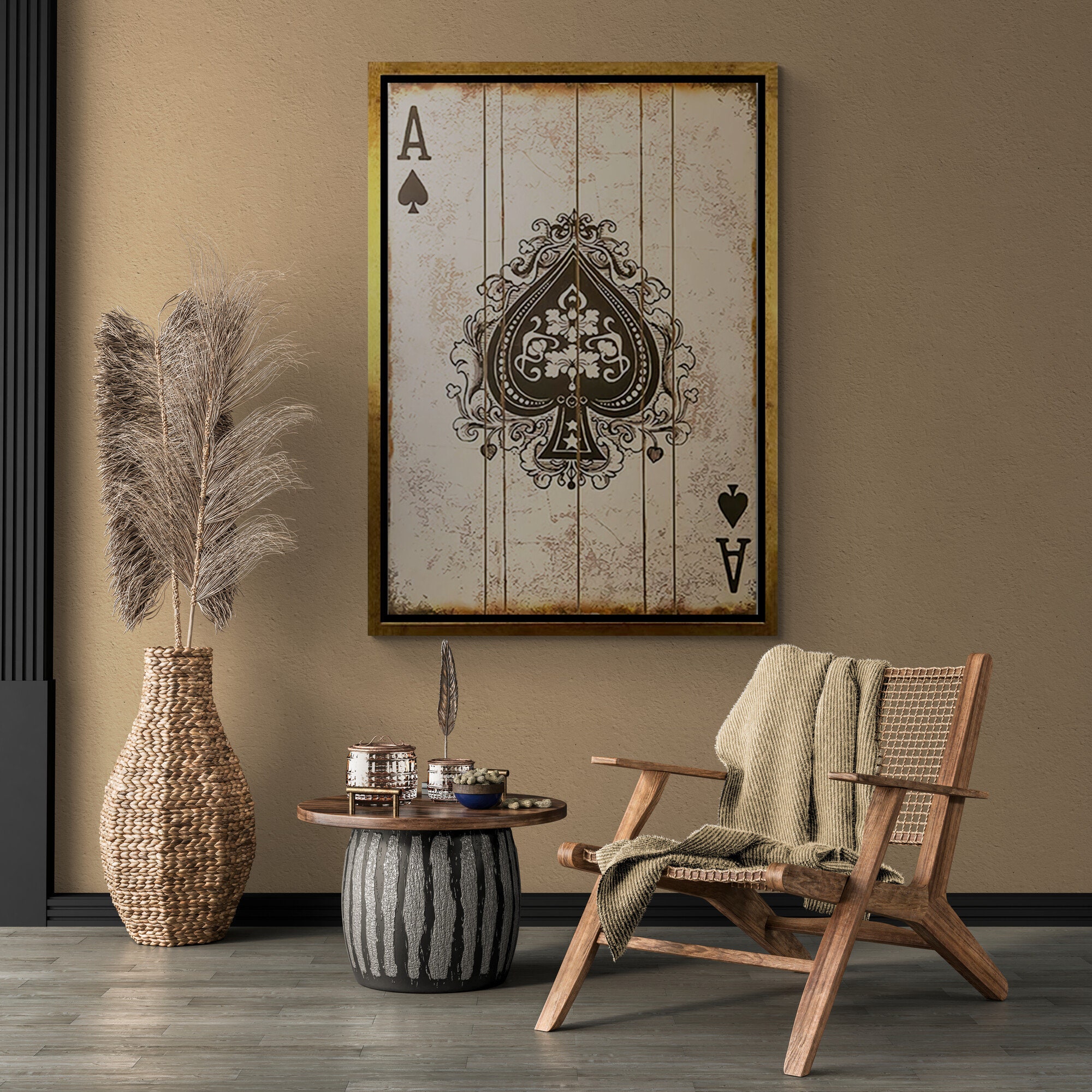 Vintage Poker Cards Wall Art, Poker Cards Framed Canvas, Play Room Wall ...