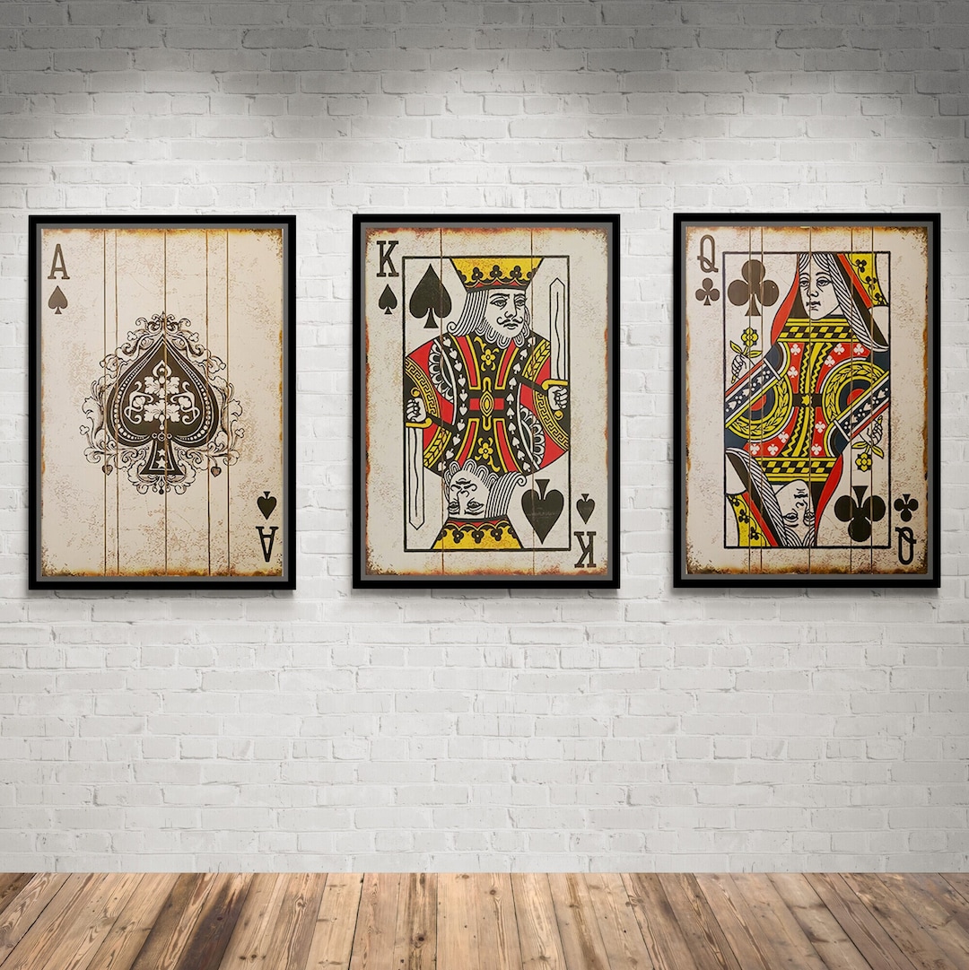 Vintage Poker Cards Wall Art, Poker Cards Framed Canvas, Play Room Wall ...