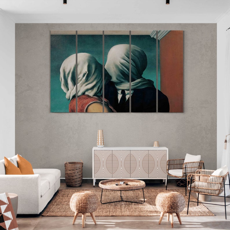 Rene Magritte the Lovers Wall Art, Couple Kiss Framed Canvas, Famous ...