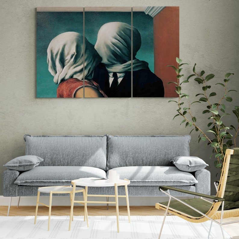 Rene Magritte the Lovers Wall Art, Couple Kiss Framed Canvas, Famous ...