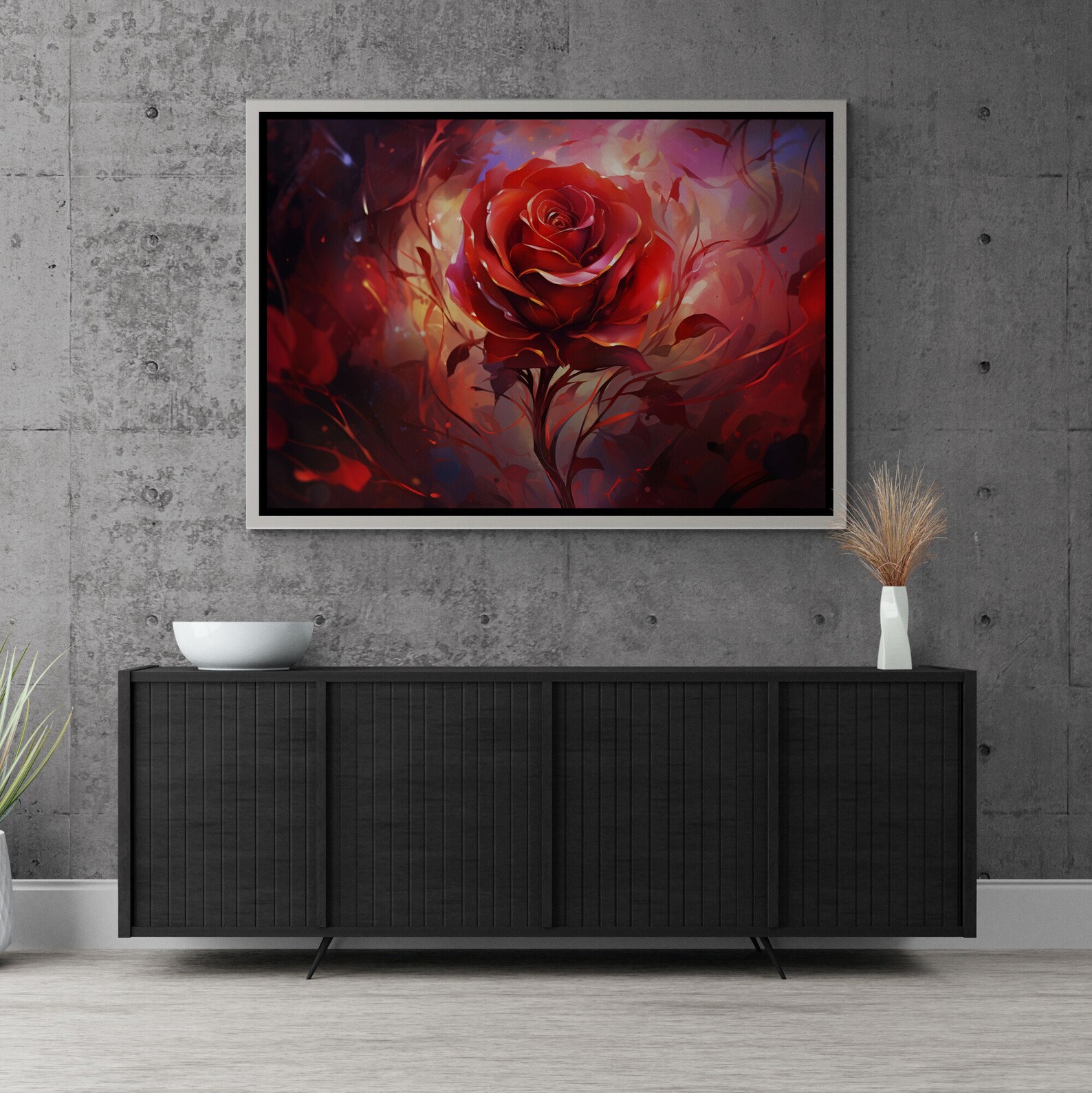 Red Rose Framed Canvas, Flowers Wall Art, Abstract Wall Art, Floral ...