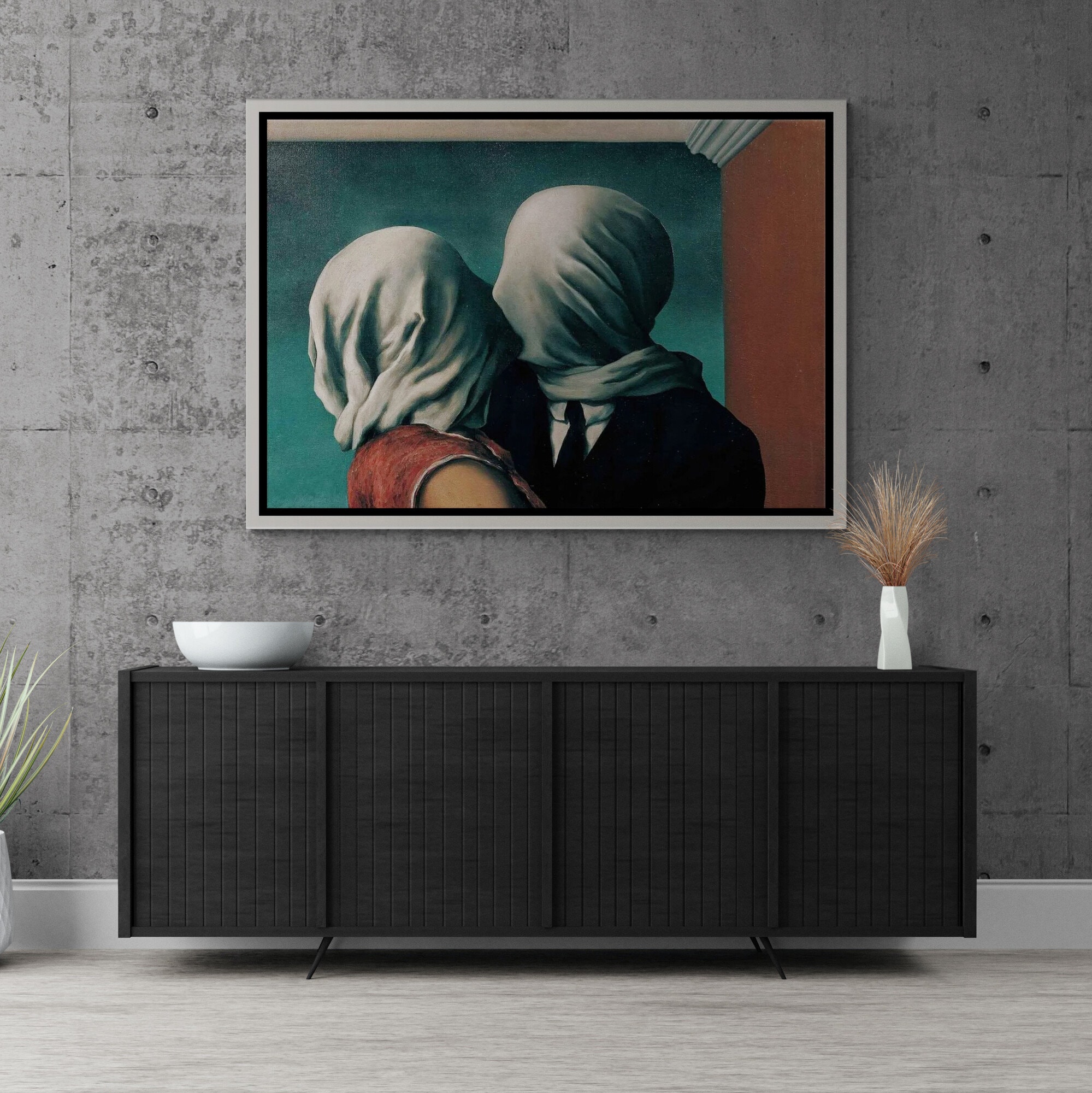 Rene Magritte the Lovers Wall Art, Couple Kiss Framed Canvas, Famous ...