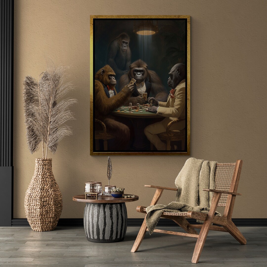 Animal Wall Art, Gambler Monkeys Framed Canvas, Monkeys Wall Art ...