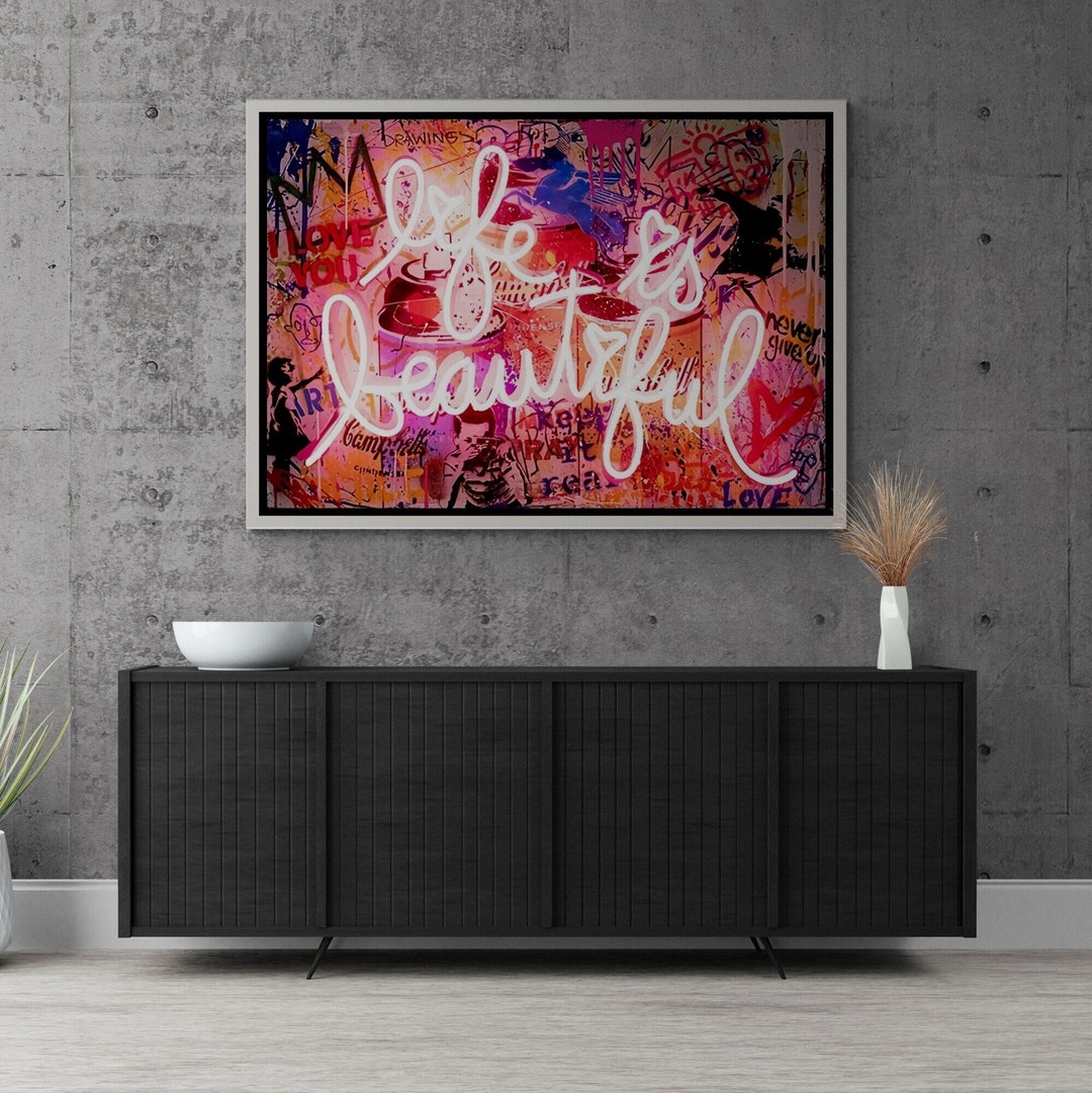 BANKSY Life is Beautiful Canvas, Banksy Graffiti Framed Canvas, Life is ...