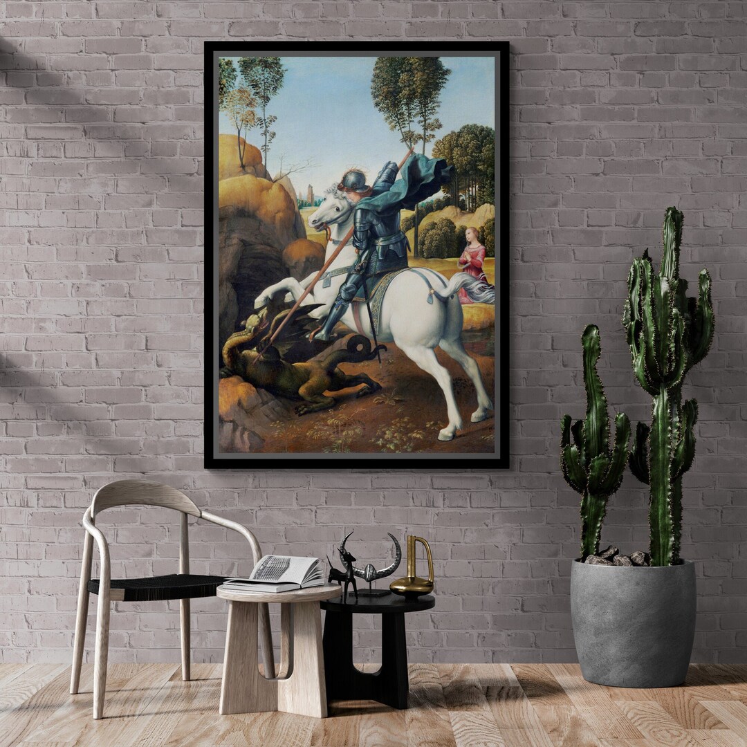 Saint George and the Dragon, Raphael Framed Canvas, Famous Wall Art ...